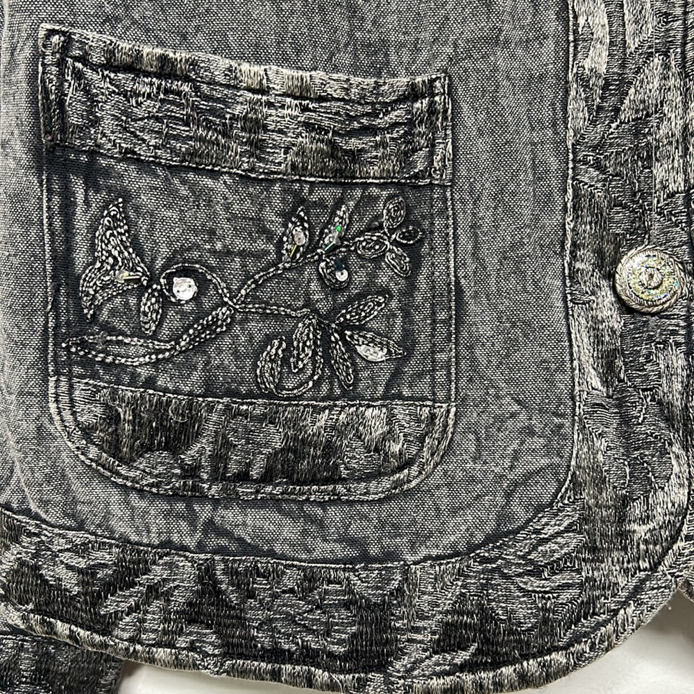 Vintage Flashback Gray Embroidered Sequin Jacket Boho… - Gem